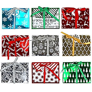 Iconikal Christmas Holiday Foil Embossed Gift Card Holder Boxes with Ribbon, Set of 9