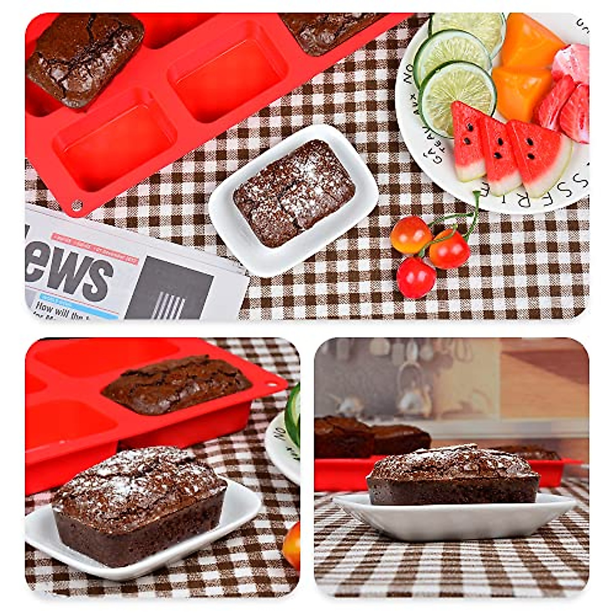 CAKETIME Silicone Mini Loaf pan, Mini Bread Pan Brownie Pan, 12 Cavities Nonstick Food Grade for Baking Mini Bread, Brownie, Cornbread, Cheesecake & Chocolate (1 Pack)