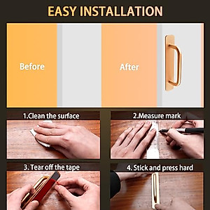 Biaungdo 2 Pcs Self-Stick Instant Cabinet Handles Pulls, Aluminum Alloy Drawer Push Pull Kitchen Door Handles Hardware with Adhesive for Wardrobe, Bathroom, Dresser, Closet(5.83", Rose Gold)