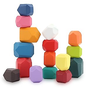 24 Balancing Wooden Blocks for Toddlers Multicolored Stacking Stones Building Sensory Fun Educational Toy Motor Skills, Learning, Color and Shape Recognition Stocking Stuffers for Kids