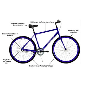 Gravity Swift 3 Shimano Nexus 3 Speed Internal Hybrid Coaster Brake Bike Simple (Jet Black, 22" Mens fits Most Riders 6' 2' to 6' 5"+)