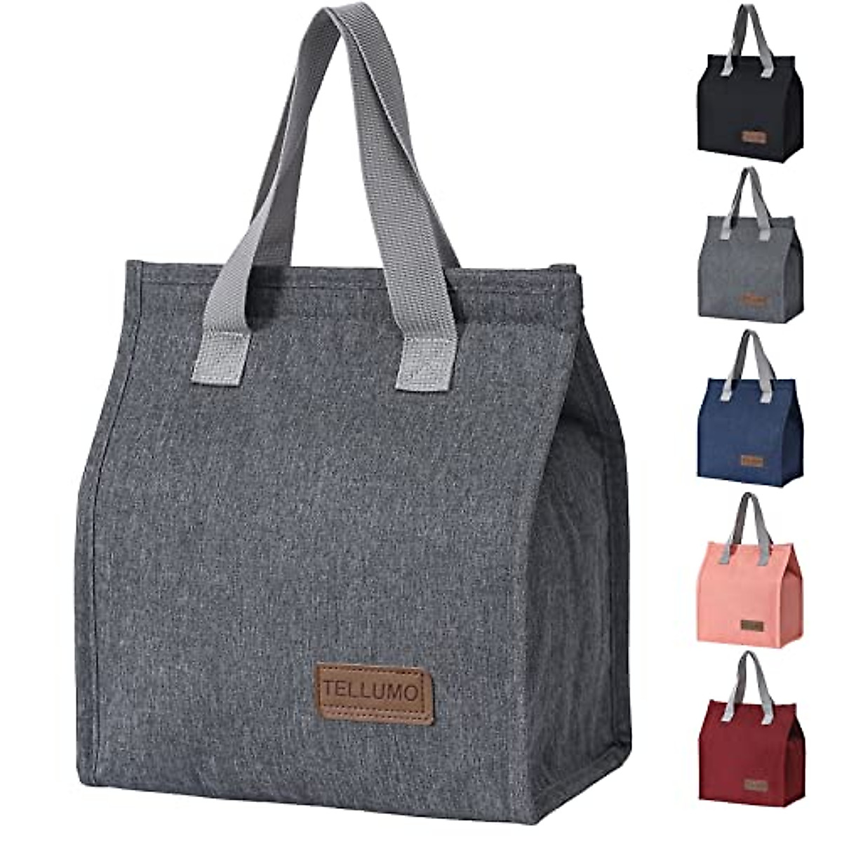 TELLUMO Lunch bag, Insulated Lunch Bag for Women Men Large Lunch Box Container Reusable Leakproof Tote for Office, Work, School, Beach or Travel (Minimalist Grey)