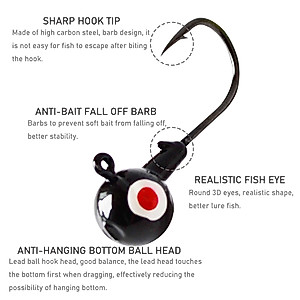 Vinfutin Fishing Jig Head Hooks with 3D Eyes Colorful Ball Head Jig Sharp Hooks Fishing for Worm Fishing Lures Bass Trout Saltwater and Freshwater Fishing Tackle Box Weight (0.13oz(3.5g)-30pcs)