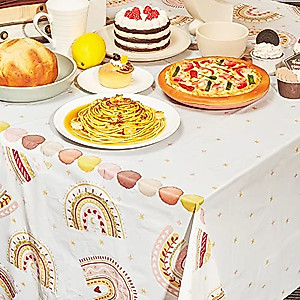 Boho Rainbow Tablecloths Boho Party Table Covers 86.6 x 51.2 Inches Boho Rainbow Party Decorations Bohemian Table Cover Plastic Table Cloth for Boho Birthday Party Baby Shower Decor Supplies (5 Pack)