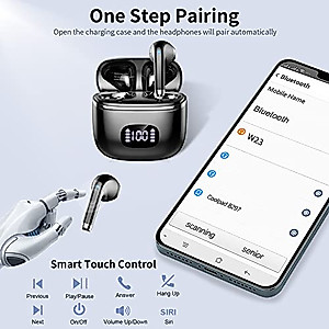 POMUIC Wireless Earbuds V5.3 Bluetooth Headphones 40H Playback with LED Digital Display Charging Case Stereo Sound Earbuds with Mic IPX7 Waterproof Earphones for Cell Phone Computer Laptop Sports