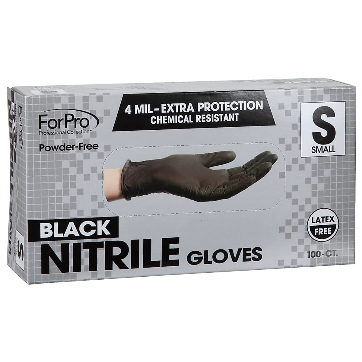 ForPro Professional Collection Disposable Nitrile Gloves, Chemical Resistant, Powder-Free, Latex-Free, Non-Sterile, Food Safe, 4 Mil, Black, Small, 100-Count
