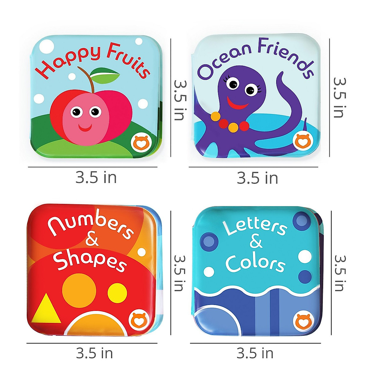 Floating Baby Bath Books Set of 4 - Bath Books for Babies, Infants - Waterproof, Mold-Free Bath Toys for Learning & Early Education (Fruit, Ocean, ABC, Numbers Books)