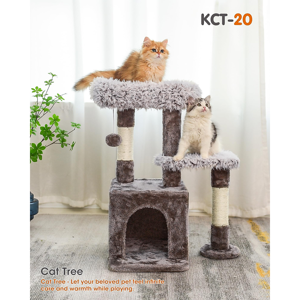 Cat Tree-Cat Tower Multi-Level Interactive 26.8 Inch Small Cat Tree Tower with Scratching Post for Climbing, Resting, and Claw Sharpening Sturdy Cat Furniture-White & Gray