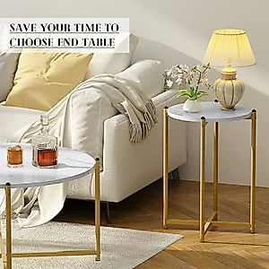 DKLGG Coffee Table Set of 3, Modern Round Coffee Table & 2pcs End Table Faux Marble Tabletop with Gold Cross Base Frame, Modern Living Room Table Sets for Apartment, Small Space (Gold)
