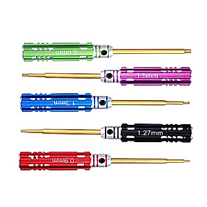 6-Pack Mini 0.9mm 1.27mm 1.3mm 1.5mm 2.0mm Hex Screw Driver Set Titanium Hexagon Screwdriver & 4-Way Wrench Tool Kit for Axial SCX24 1/24 RC Crawler Truck
