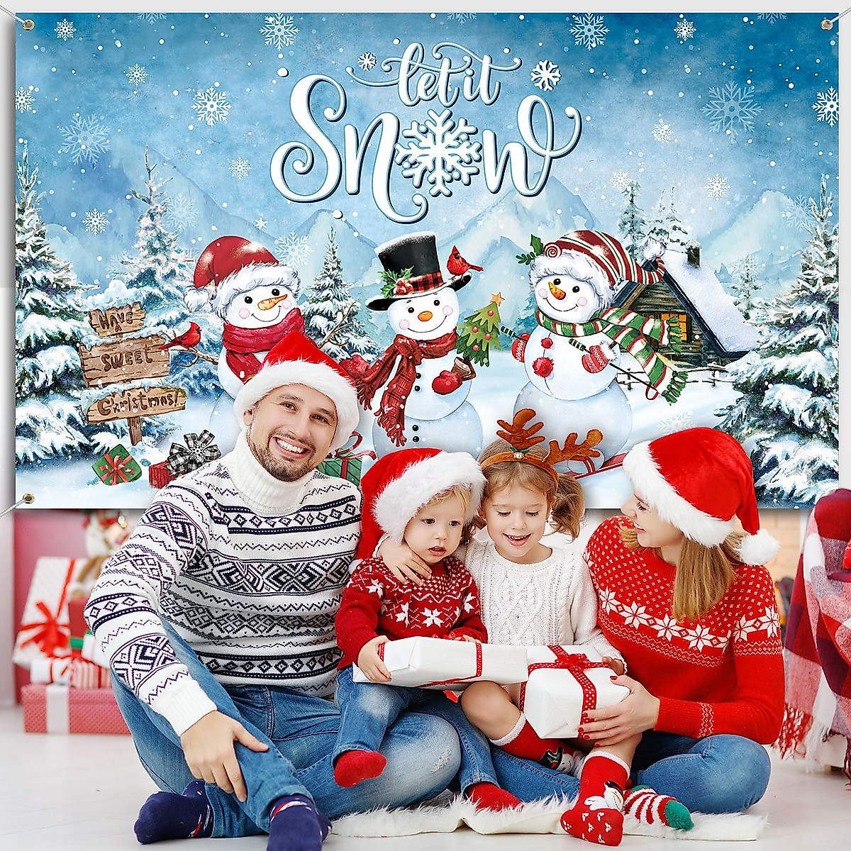 Christmas Backdrop for Photography Rustic Xmas Background Winter Snowman Gifts Polyester Wall Decorations Portrait Photobooth Party Banner Photo Studio Props for Holiday New Year Party Supplies