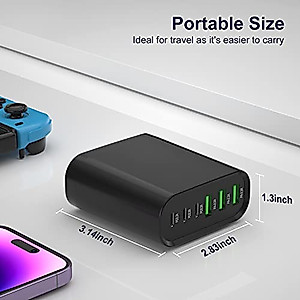 USB C Charger, BURUDU 100W 6 Port USB C Charging Station,Multiports with 3 USB C and 3 QC USB A,Portable PD Fast USB C Wall Charger for iPhone14/13/12/11 Pro Max,iPad,iWatch,Pixel Samsung Galaxy