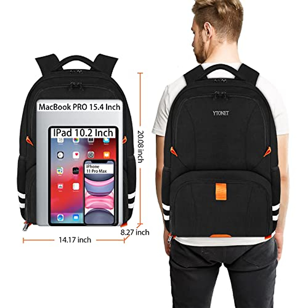 Ytonet Gym Backpack For Men Women, Travel Sports Track Backpack With Shoe Compartment USB Charging Port, Large Water Resistant Workout Laptop Backpack College Bag Fit 15.6 Inch, Camping, Black