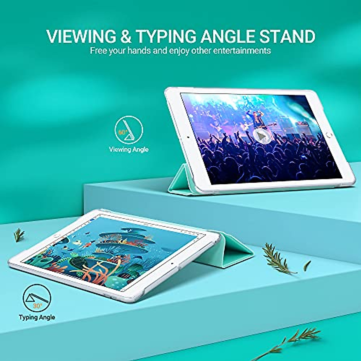 ULAK Compatible with iPad 9th Generation Case 2021, iPad 8th 7th Generation Case 2020 2019, iPad 10.2 Case, Slim Lightweight Trifold Smart Shell with Auto Sleep/Wake Premium Shockproof Cover, Mint