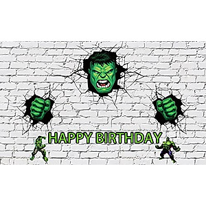huio White Brick Wall Backdrop for Hulk Theme Birthday Party Supplies 5x3ft Hulk Superhero Theme Baby Shower Banner for Birthday One Size