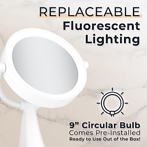 Zadro 11" W Max Bright Fluorescent Lighted Makeup Mirror with Magnification 10X/1X Swivel Head Tray Makeup Light Mirror, White