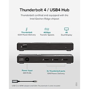 Plugable Thunderbolt 4 Hub Bundle Includes USB-C to 4K HDMI Adapter and 7-in-1 Multiport Adapter, 60W Laptop Charging, Compatible with Mac, Windows Laptops, Thunderbolt 3 or 4, and USB4 Devices