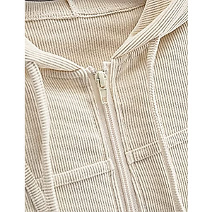 Xishiloft Women's Crop Top Hoodie Jacket Y2k Slim Fit Knitted Long Sleeve Bustier Sweatshirt Cardigans(Off-White,XS)