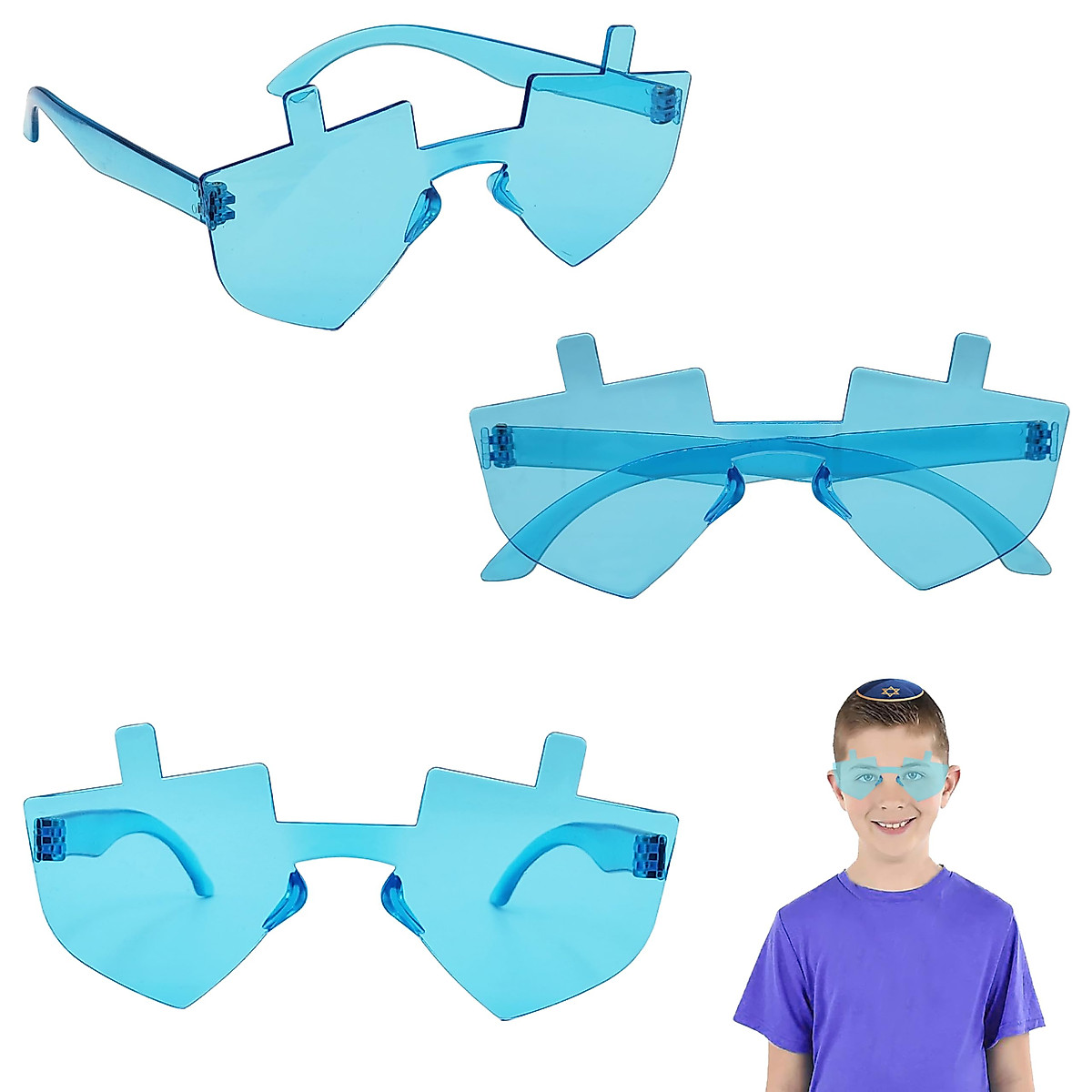 The Dreidel Company Hanukkah Dreidel Shaped Glasses, Costume Dress-Up Pretend Play (3-Pack)