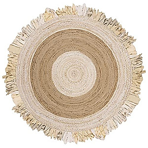 SAFAVIEH Cape Cod Collection 6' Round Beige / Natural CAP701B Handmade Boho Fringe Jute & Cotton Area Rug
