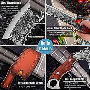 univinlions Hand Forged Meat Cleaver Sharp Butcher Knife for Meat Cutting Vegetable Cleaver with Sheath for Home Kitchen Outdoor Camping BBQ Father's Mother's Day Christmas Thanksgiving Gift Idea Men