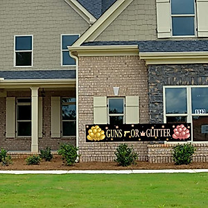 Joyiou Guns Or Glitter Decorations Banner Porch Sign, Large Baby Shower Party Sign Supplies, Gender Reveal Photo Booth Props Backdrop (9.8x1.6ft)