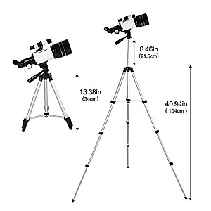 Timisea Kids Beginners Telescope, 70mm Aperture 300mm AZ Mount Astronomical Refracting Telescope, with Adjustable Tripod, Phone Adapter, Storage Bag