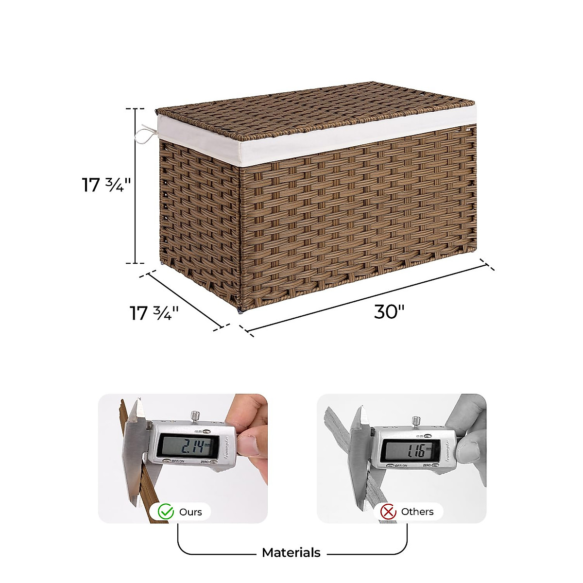 StorageWorks Storage Basket with Lid, 160 Liter Storage Box, Wicker Blanket Storage Basket with Handles, Foldable, Removable Fabric Liner, Metal Frame, For Bedroom, Laundry Room, Brown