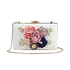 Lanpet Women's Evening Bag for Women, Flower Wedding Evening Purse Bride Floral Clutch Bag Beaded Evening Handbag