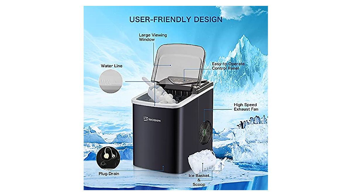Techdorm Ice Maker Machine for Countertop - Fast Bullet Ice in 8 Min