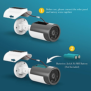 BNT Solar Powered Fake Security Camera, Bullet Shape Fake Surveillance Camera with Red LED Light for Night, Security Warning Sticker, for Outdoor Safety Alert (White 4Pack,Battery not Included)