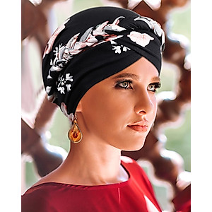 SATINIOR 4 Pieces African Women Turban Cap Head Wraps Beaded Headscarf Beanie Wrap (Camouflage Color,Camouflage Style)