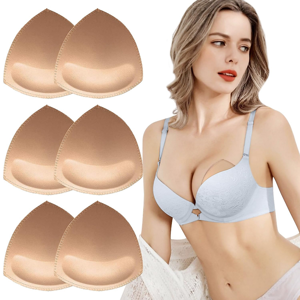 queensecret Bra Pad Inserts 3 Pairs,Bra Insert Pads For A-E,Breast Enhancers Push Up Bra,Bra Pads Sewn Padded for Sports Bra (A/B, Beige)