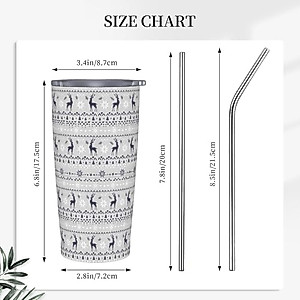 20oz Tumbler Gorgeous Deer Snowflake Double Wall Vacuum Insulated Coffee Mug with Lid and Metal Straw Brush Reusable Stainless Steel Water Bottle Travel Cup Gifts for Car Ice Drinks Hot Beverage