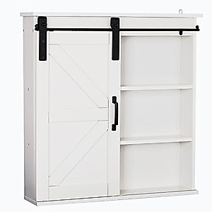 MAISON ARTS Medicine Cabinet with Sliding Barn Door, Farmhouse Storage Wall Cabinet for Bathroom, Kitchen Dining, Living Room, Creamy White