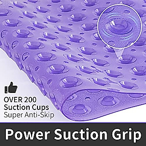ROSMARUS Shower Mat Extra Long 16” x 39” Non-Slip Bath Mat for Tub with Suction Cups and Drain Holes Bathtub Mats for Kids, Baby, Bathroom Shower Floor Mat Anti Slip Bathtub Accessories, Purple