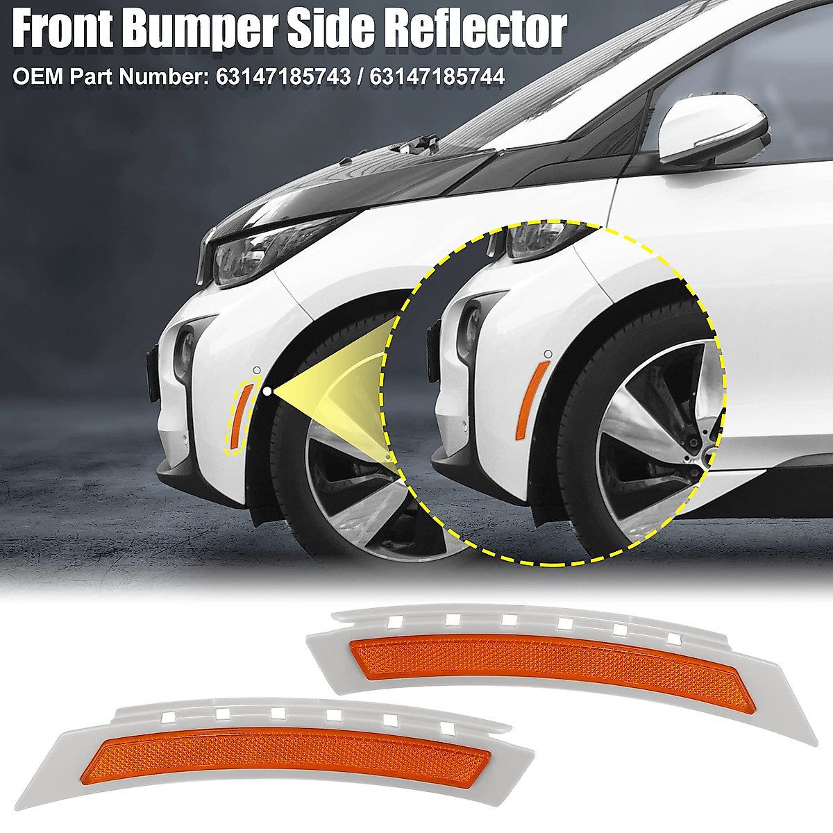 X AUTOHAUX Pair Front Bumper Reflector Side Marker 63147185743 63147185744 for BMW 5 Series 535i 550i 2008-2010 Replace Original Reflector Yellow