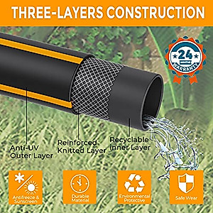 Giraffe Tools Short Leader Garden Hose 10 ft, Heavy Duty Black Garden Hose 5/8 in, Rubber Water Hose, No-Kink, Leakroof Gardening Hose with Male to Female Fittings, Black and Orange