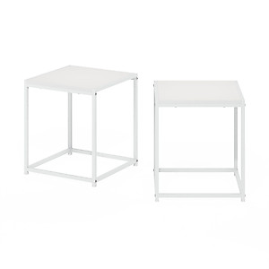 Furinno Camnus Modern Living End Table, Solid White/White, Set of 2