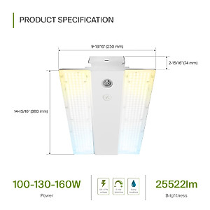 ASD LED Linear High Bay with Q-Base Power Adjustable 100/130/160W 120-277V 5000K IK10 Dimmable UL DLC Premium