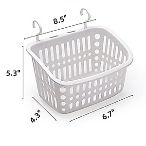 Doitxue 3PCS Plastic Hanging Baskets for Shower, Hanging Basket Organizer with Hooks, Rectangle 8.5Inches Small Hanging Storage Basket (Grey)