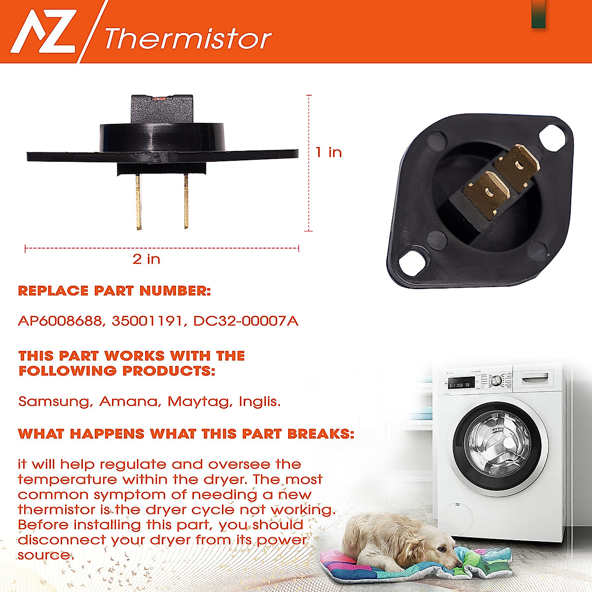 Dryer Thermostat DC47-00018A Thermistor DC32-00007A Thermal Fuse DC47-00016A & DC96-00887A Replaces For Samsung DV45H7000EW/A2 DV40J3000EW/A2 DV218AEW/XAA DV219AEW/XAA DV220AEW/XAA DV209AEW/XAA