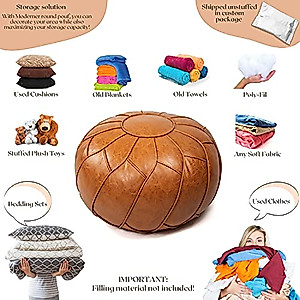 Moderner Faux Leather Pouf Unstuffed Ottoman Moroccan Footstool, Floor Footrest Cushion, Storage Solution - Natural Brown Color (Brown, 23x11)