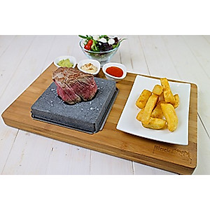 Black Rock Grill Steak On The Stone Set, Hot Rock Grill Table Top Lava Cooking Stone (One Gift Set)