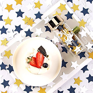 300pcs Navy Blue White Gold Confetti,Glitter Paper decor Twinkle Little Star Table Confetti,Birthday Graduation 2025 Fathers Day Wedding Baby Shower Party Decorations Circle Dots Lasting Surprise