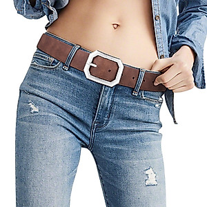 Ssumday Womens Girl Female Ladies Reversible Faux Leather Brown Tan Belts for Jeans Pants with Vintage Silver Buckle and Plus Size(2-L)