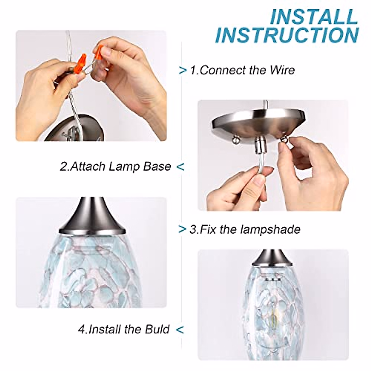 3-Light Pendant Light, Pendant Lighting for Kitchen Island with Handcrafted Art Glass, Chrome Finished Hanging Light Fixture with Adjustable Cord for Kitchen Dining Room Living Room