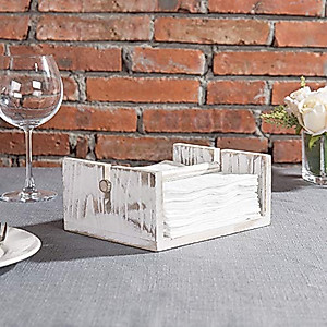 MyGift Whitewashed Wood Square Flat Napkin Holder with Weighted Arm, Farmhouse Dining Table Napkin Holder