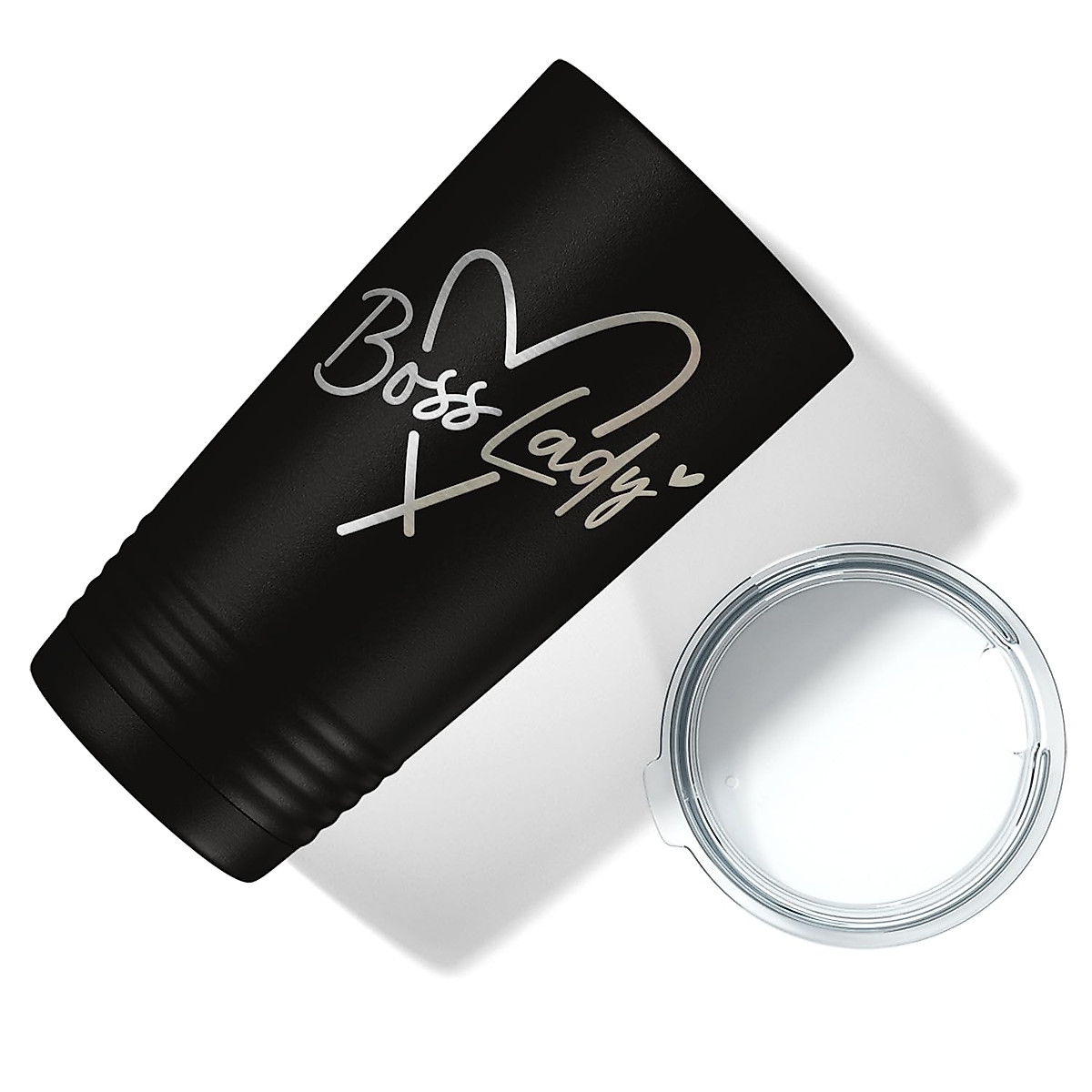 Boss Lady Big Heart Tumbler Birthday Gifts for Women, Coworker, Boss on Black 20 oz Stainless Steel Insulated Cup with Lid - Travel Mug for Mom