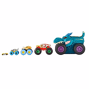 Hot Wheels Monster Trucks Car Chompin' MEGA-Wrex, Large Toy Monster Truck & 1:64 Scale Toy Car, "Eats" & "Poops" 1:64 Scale Vehicles
